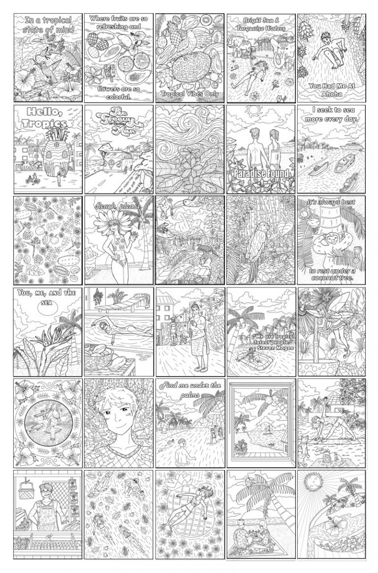 Tropical Plants PLR Coloring Page Designs - Rayven Monique